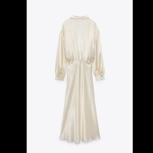 Zara | Dresses | Zara Cream Satin Effect Wrap Dress Special Edition ...